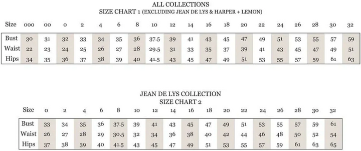 Size Charts – Carley's Formals